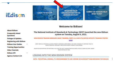 Registering Your Organization with iEdison | NIST
